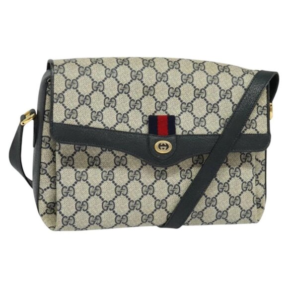 Gucci | Bags | Gucci Gg Supreme Sherry Line Shoulder Bag Pvc Navy Gold ...